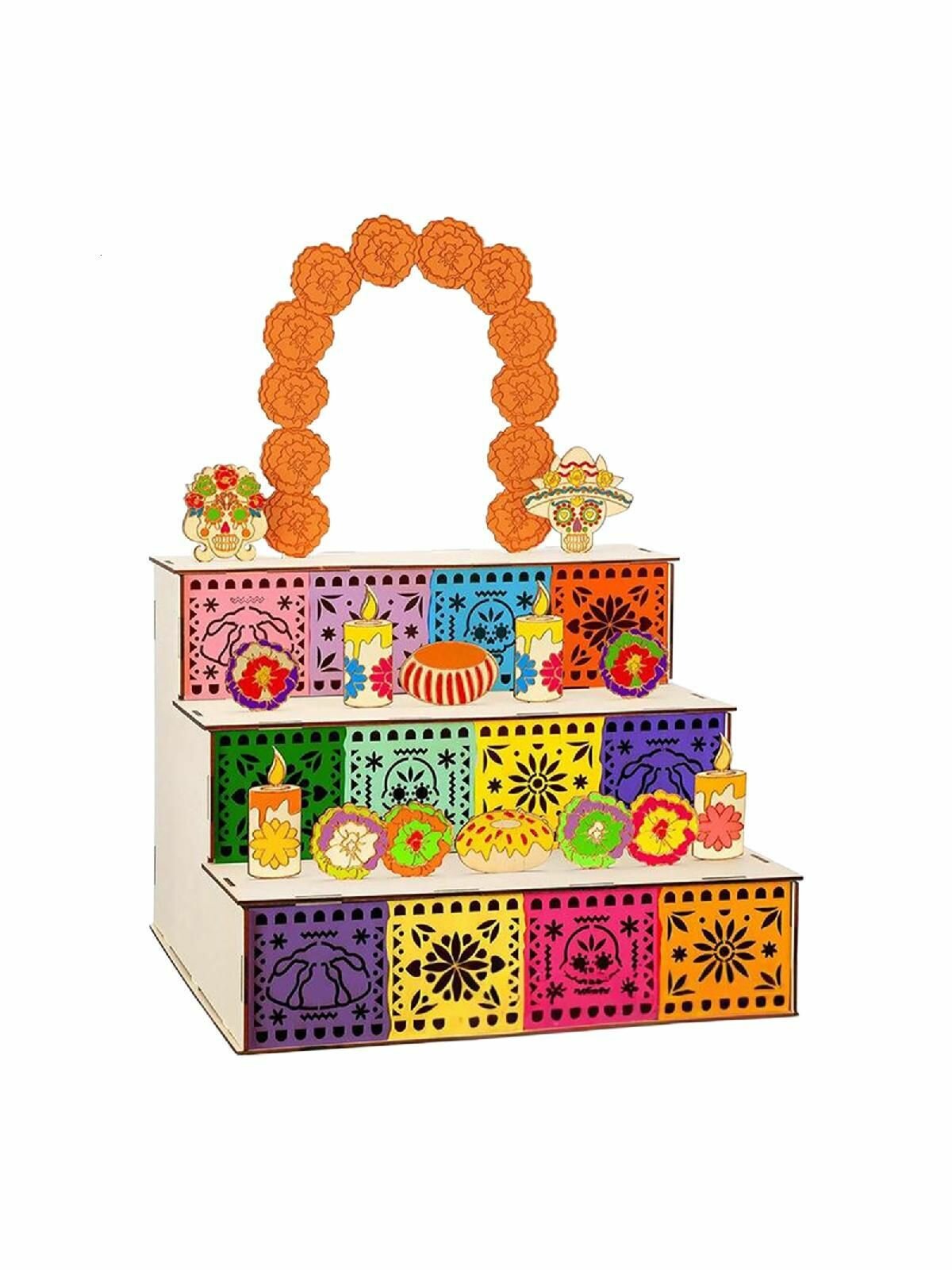 Статуэтка, Деревянный алтарь в виде теневого ящика памяти для Фестиваля мертвых в Мексике -цвет, как показано на рисунке