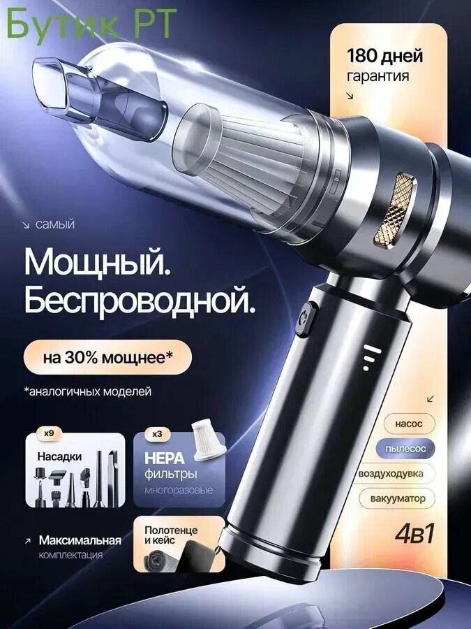 Пылесос для автомобиля мощный 4в1/ воздуходувка аккумуляторная для компьютера/ ручной мини пылесос для дома и авто