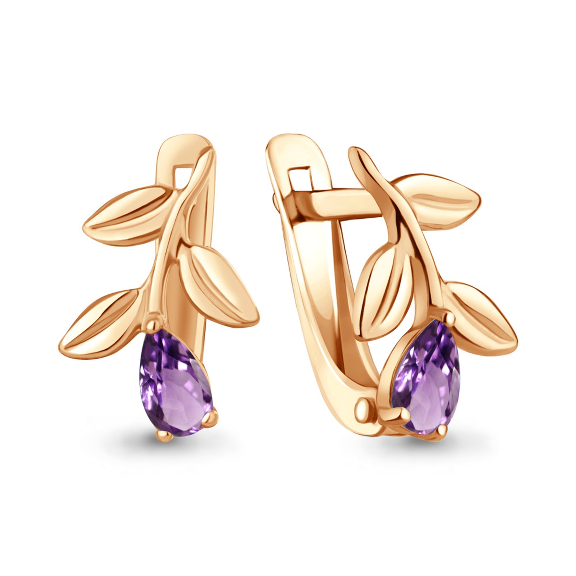 Серьги, серебро, 925 проба, золочение, аметист