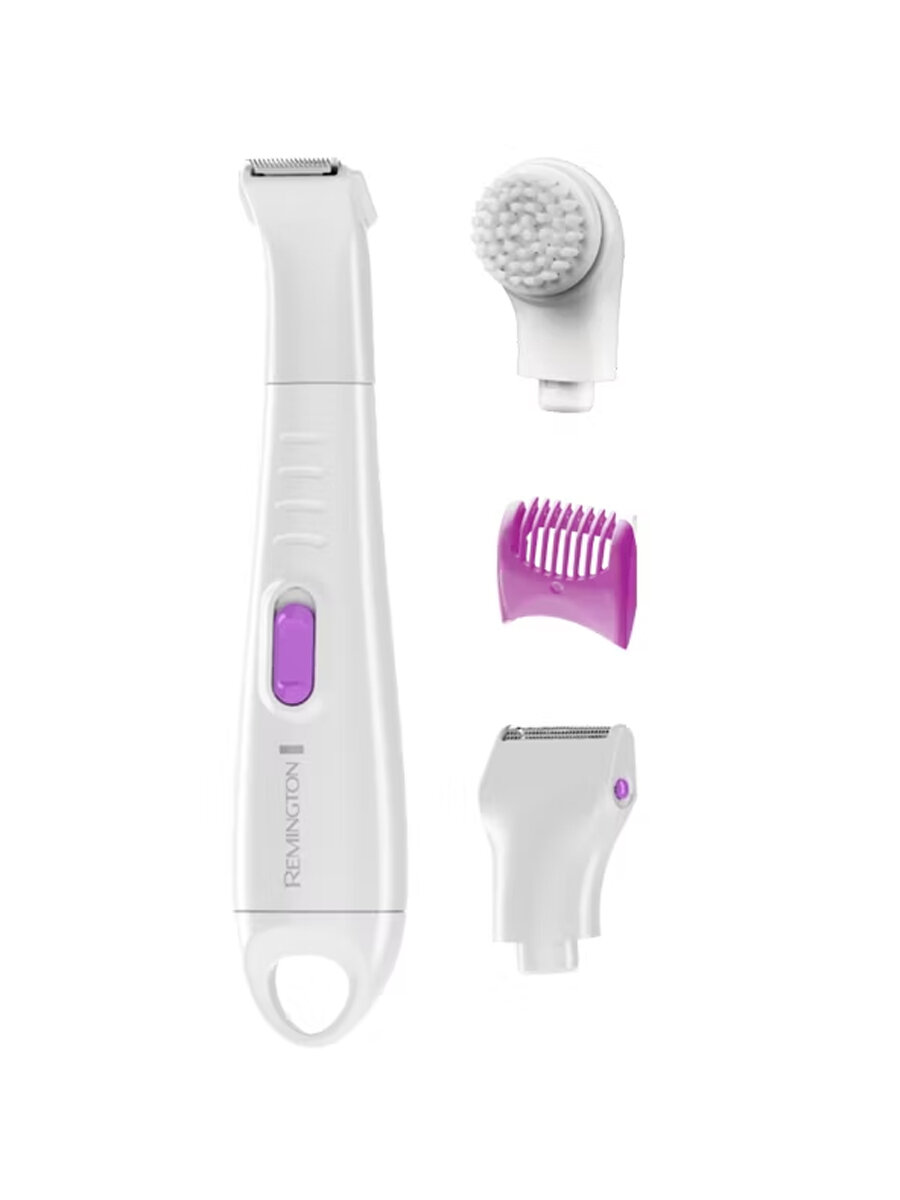 Триммер для зоны бикини Remington WPG4035 Ultimate Bikini Kit белый, женский для депиляции и стайлинга 4-в-1, водонепроницаемый эпилятор с насадкой для пилинга и бритвой