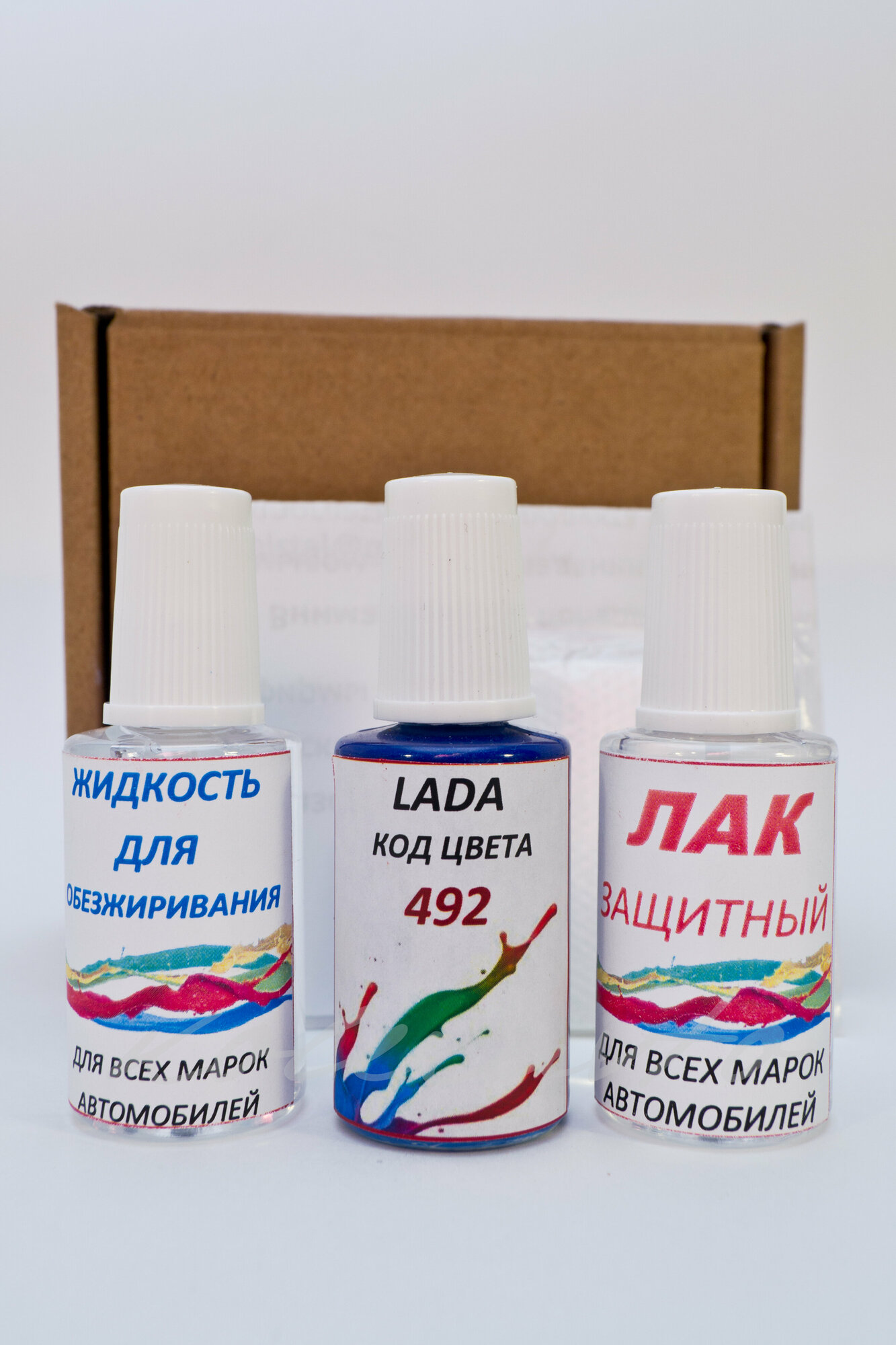 Подкраска для сколов во флаконе с кисточкой 492 для LADA Блюз, Синий, краска+лак+обезжириватель 3 предмета