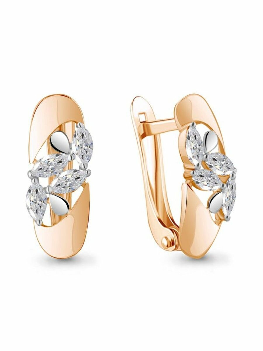 Серьги, красное золото, 375 проба, фианит