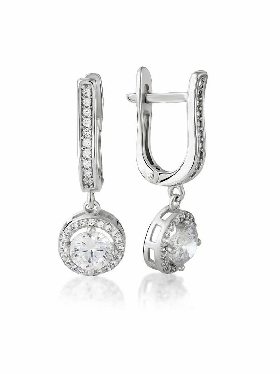 Серьги, серебро, 925 проба, родирование, фианит