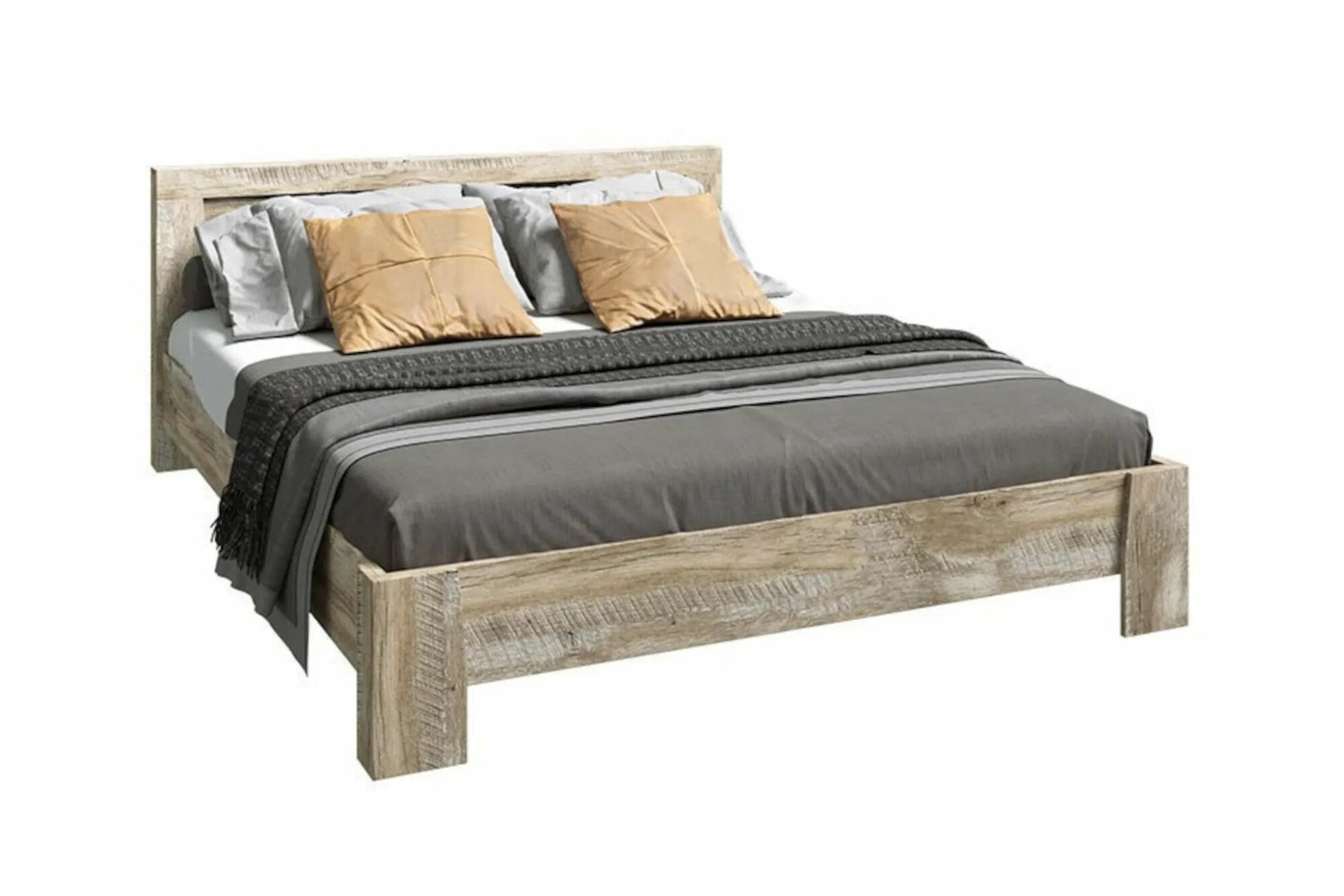 Двуспальная кровать 160х200см "Ривьера" Дуб Юкон/Бетон Темный