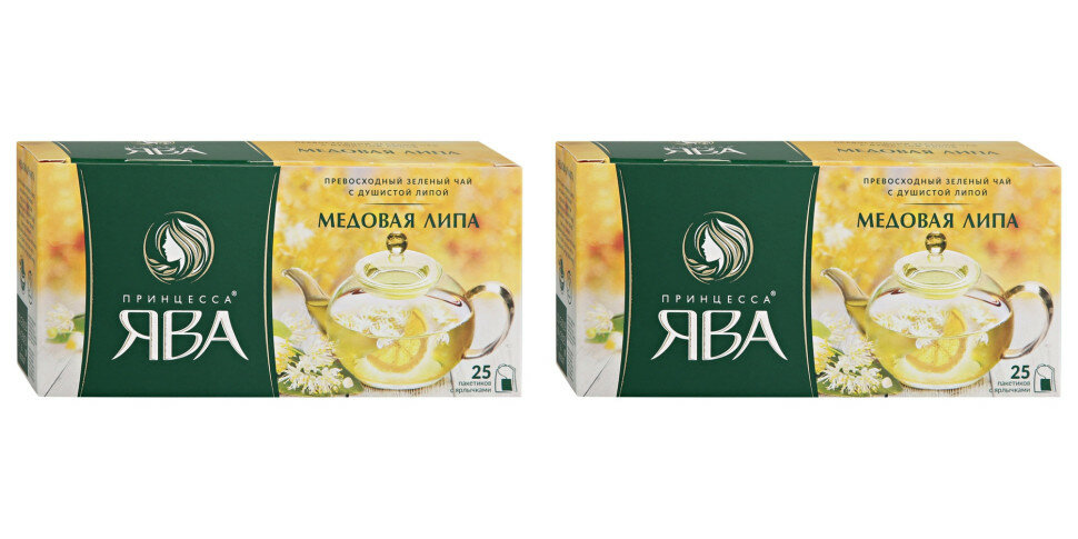 Чай зеленый в пакетиках для чашки Принцесса Ява Медовая липа, 25*1,5 г (комплект 2 шт.) 6014383