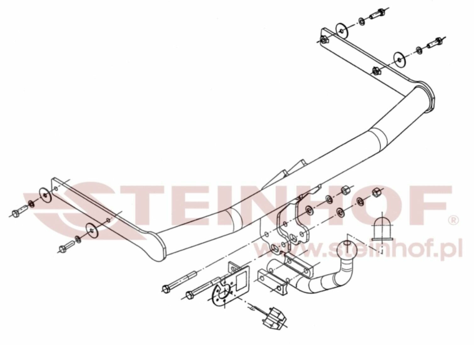 Фаркоп на Skoda Fabia хетчбек, кроме RS 2000-2007, Skoda Fabia хетчбек, кроме RS 2008-2014 (паспорт и сертификат в комплекте)(без электрики) Steinhof. S-274