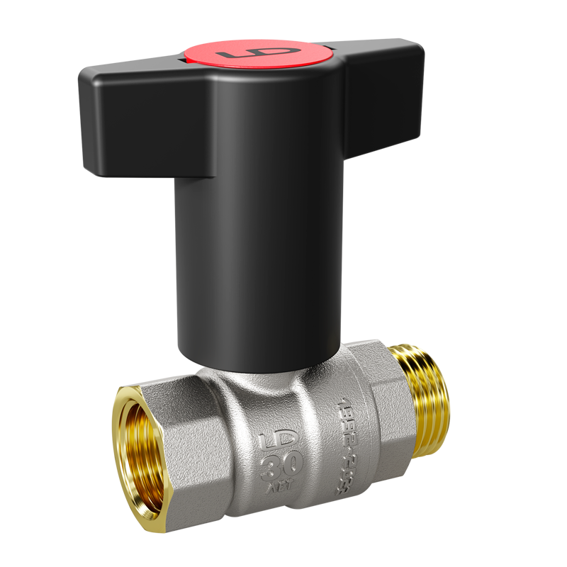 Кран шаровый LD Pride НВ 1/2" с пластиковой T-ручкой, красная вставка, полный проход