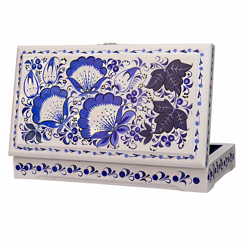 Хохломская деревянная авторская шкатулка Зимние цветы 18 х 10 см