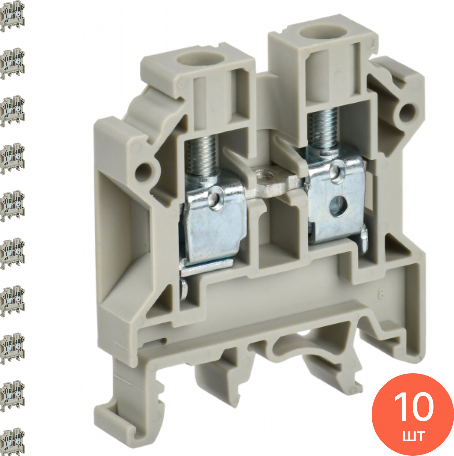 Клемма для проводов IEK / ИЭК CTS 6мм2 корпус огнеупорный пластик, серая, 43х8мм, 1шт. / зажим (комплект из 10 шт)