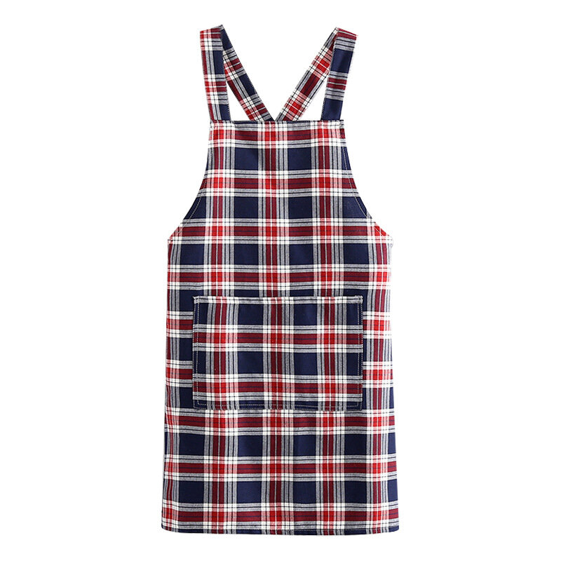 Фартук в корейском стиле с перекрещивающимися лямками на спине для мужчин и женщин – дышащие клетчатые фартуки для кухни и рабочей одежды – полиэстеровый халат без завязок для домашнего использования