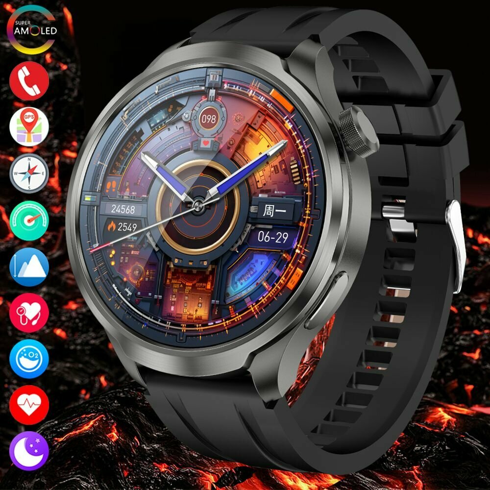 Мужские смарт-часы, большой экран 1,85' с компасом, GPS-треком движения, монитором здоровья, функцией фитнес-трекера