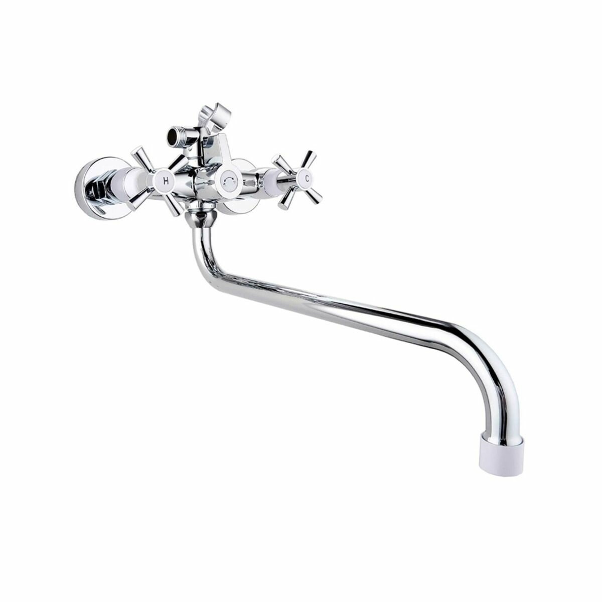 Смеситель для ванны с душем PLStart PL2218-8, с длинным изливом, хром/белый