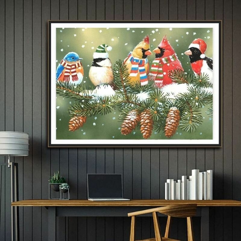 Алмазная живопись "Зимние Цветы и Птицы" 30x40 см набор для творчества, украшение дома, DIY подарок, антистресс хобби