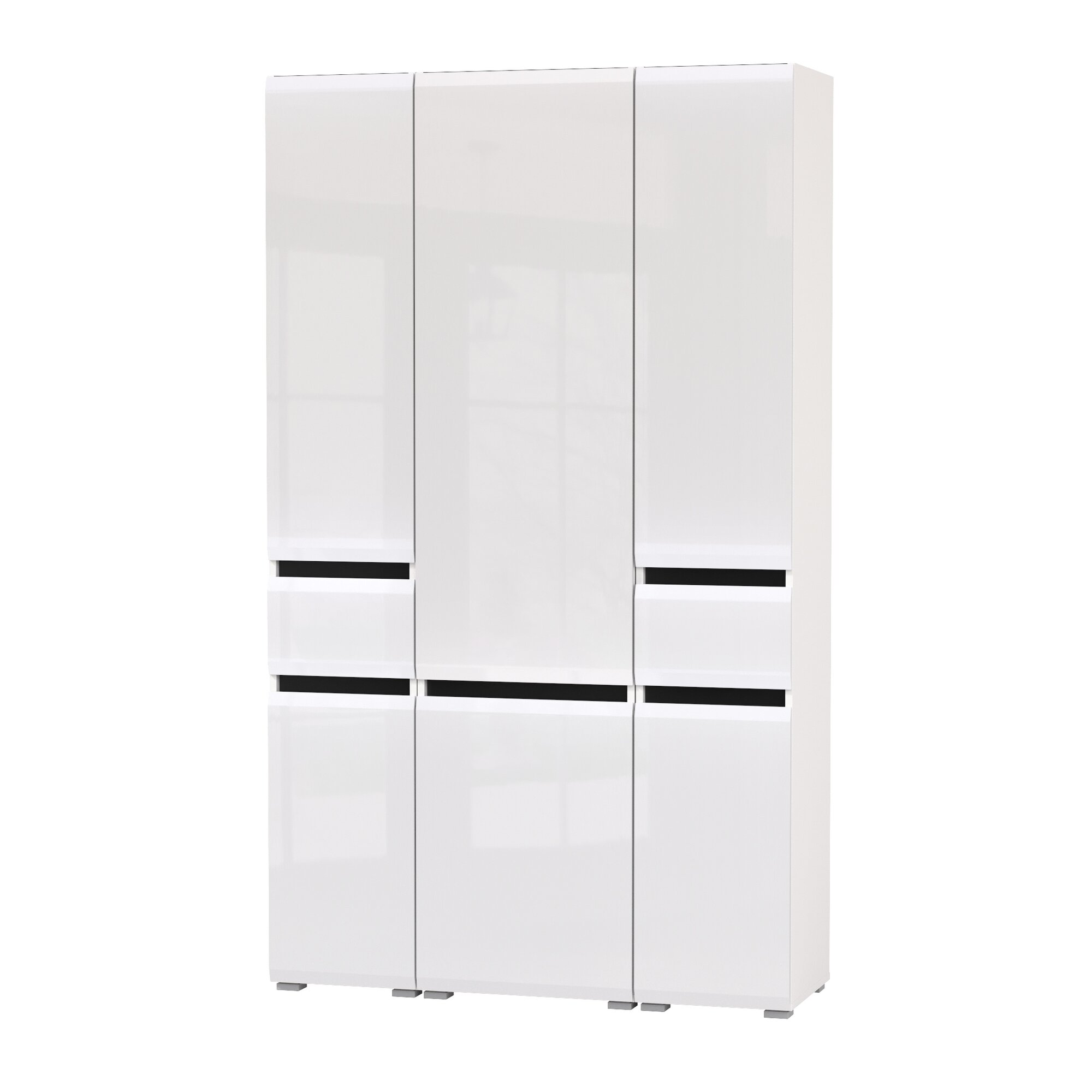 Стенка Моби Сидней из двух пеналов и одного шкафа-витрины, цвет белый глянец/чёрный, 120х41,3х205,2 см.