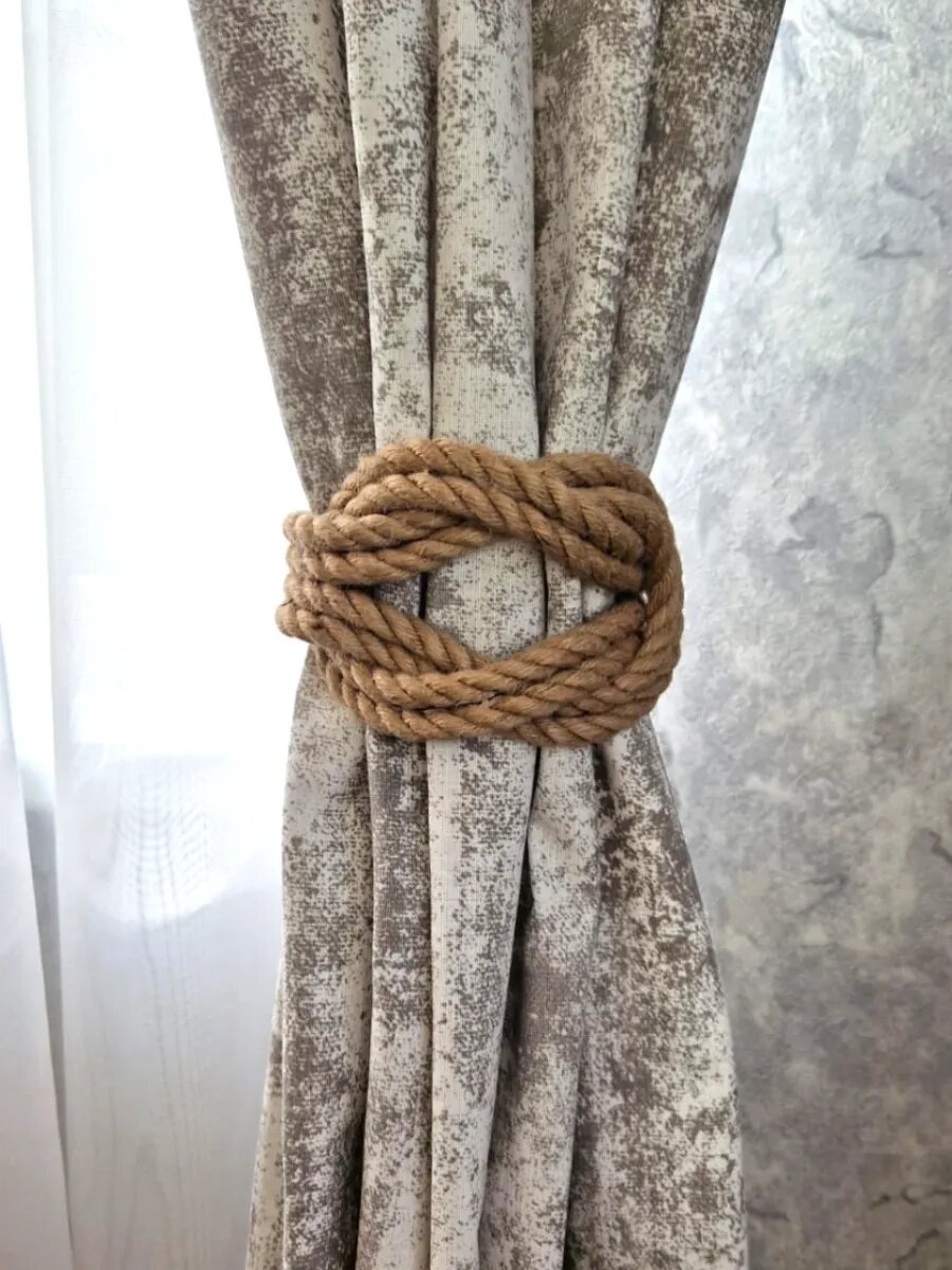 Подхваты для штор Травинка Узелок Джут, бежевые, джутовые, ручная работа