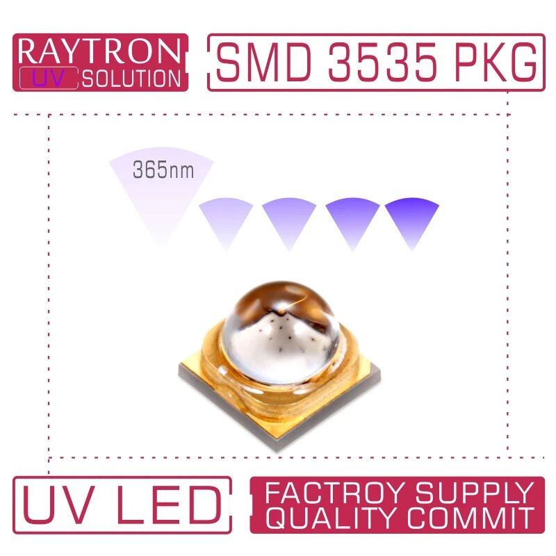 Заводская поставка 3,5x3,5 мм, высокая мощность и энергия, 3 Вт, отверждение чернил, печатная плата, стерилизация, дезинфекция, 365 нм, 405 нм, УФ-светодиодная лампа