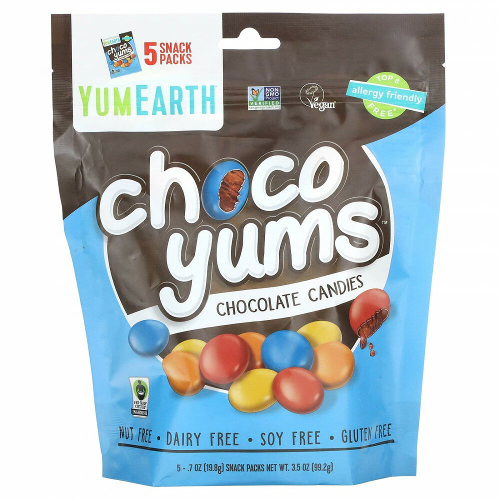 YumEarth, Choco Yums, шоколадные конфеты, 5 пакетиков по 19,8 г (0,7 унции)