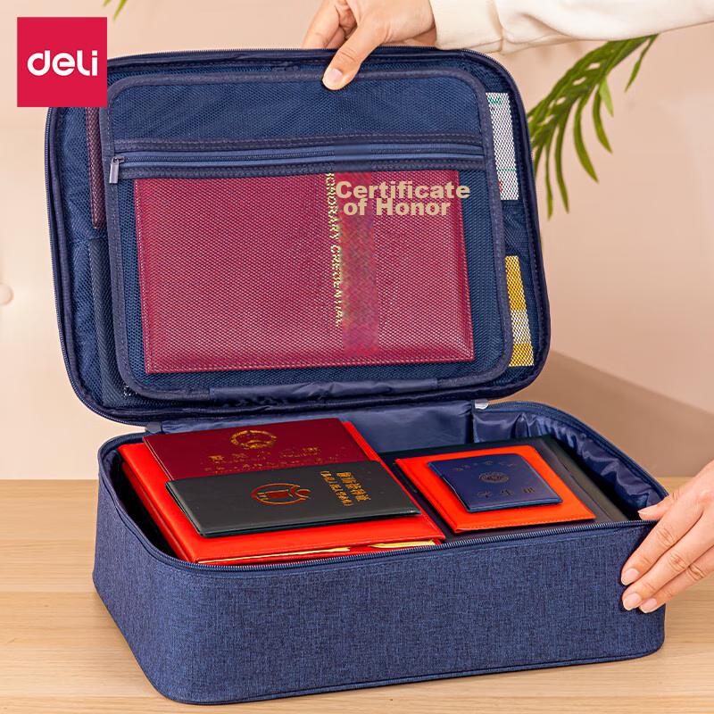 Deli Document Organizer, File And Document Classification Storage, Large Capacity Handheld Waterproof, Double-Layer Deep Blue, 63758