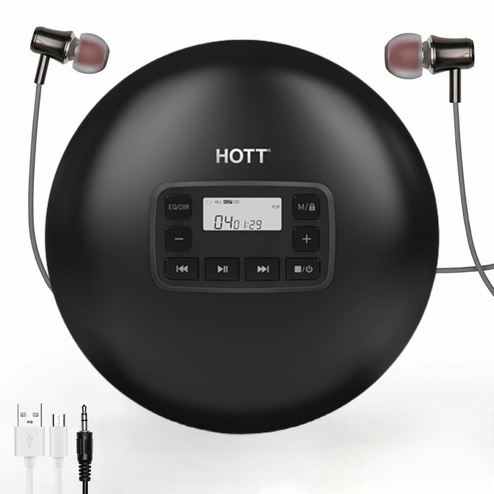 Портативный проигрыватель компакт-дисков 01, черный, питание от аккумулятора, 6 Вт