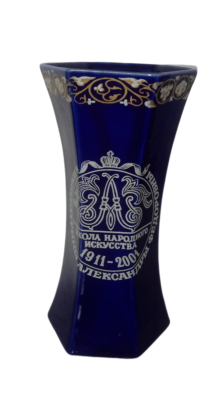 Ваза граненая (кобальт, эмблема серебро, византийский орнамент, крест - роспись золотом)