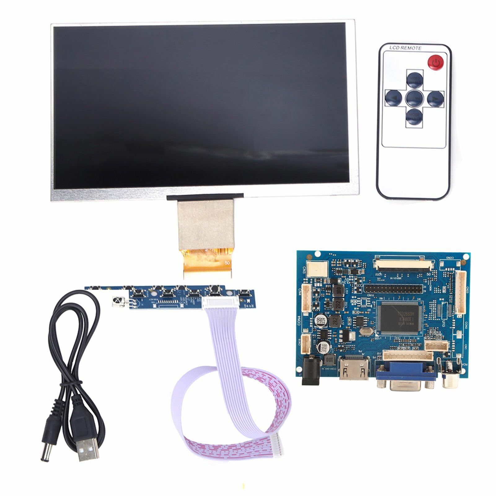 Комплект монитора с 7-дюймовым ЖК-дисплеем TFT для Raspberry Pi 3/2, 1024*600 HDMI VGA, совместимый с Pi 3B 2B B+ A+
