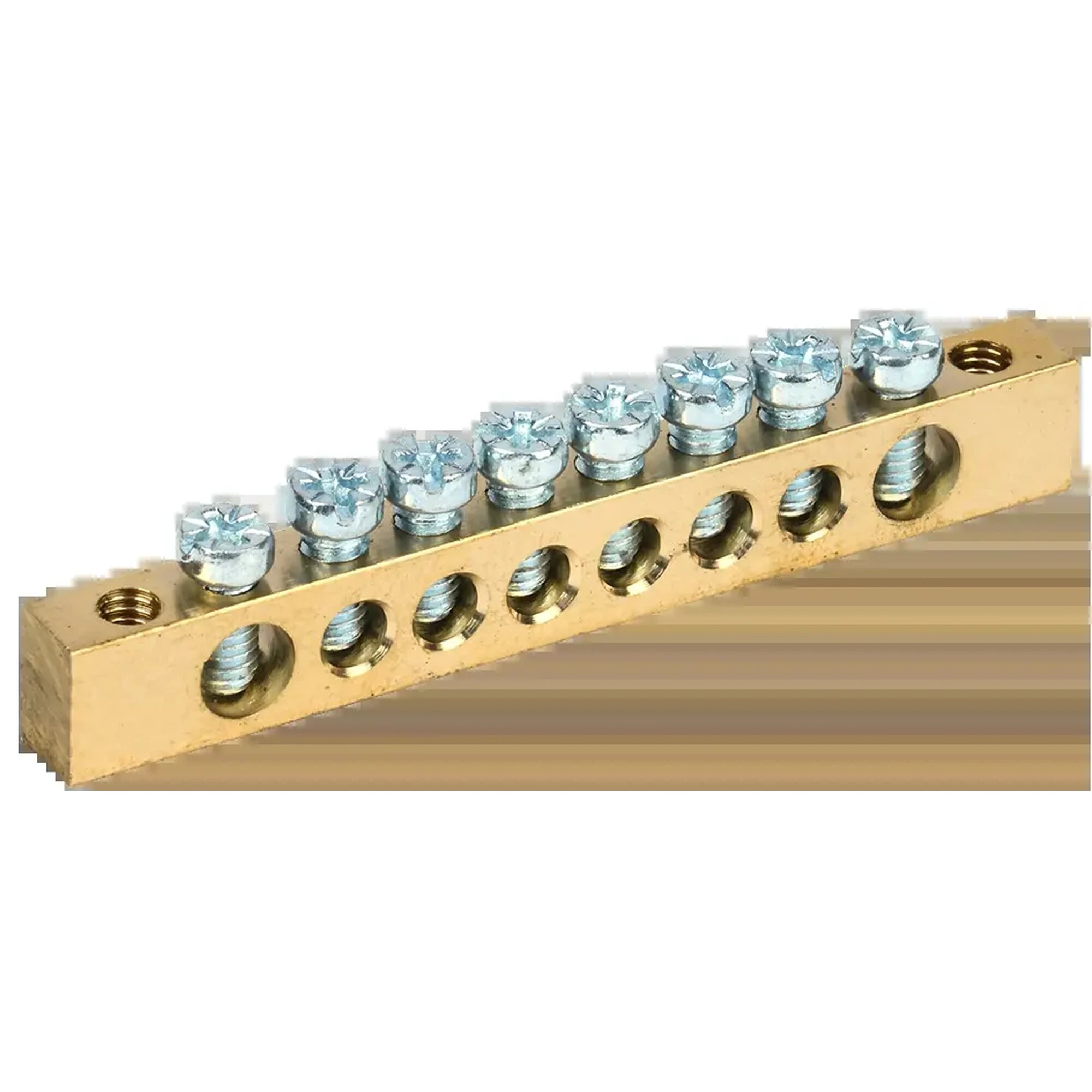 Шина PEN "земля-ноль" 6x9мм 8/2 IEK, латунь, 8 контактов, 100А, 400В, длина 66мм, ширина 66мм, высота 9мм