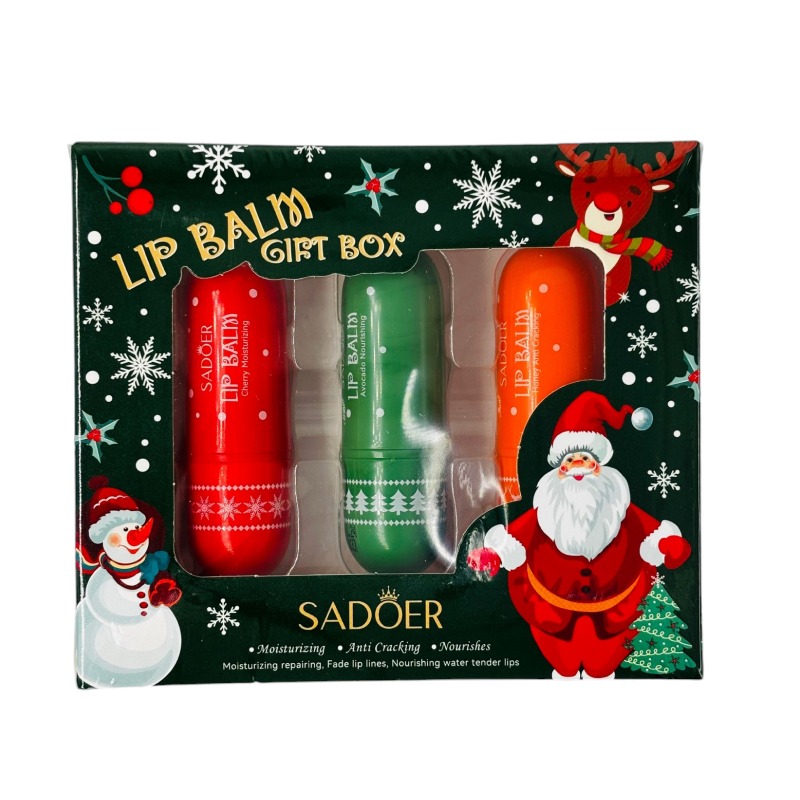 Подарочный набор новогодних бальзамов для губ 3 шт. SADOER-бережный и качественный уход за вашими губами