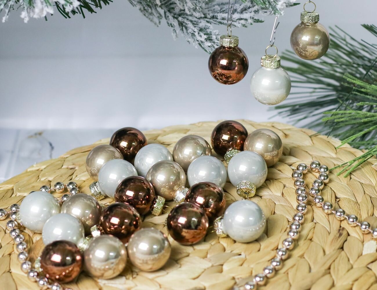 Набор ёлочных шаров софт голд, стекло, глянцевые, золотые, каштановые и перламутровые, 25 мм, 24 шт, Koopman International ABR700080