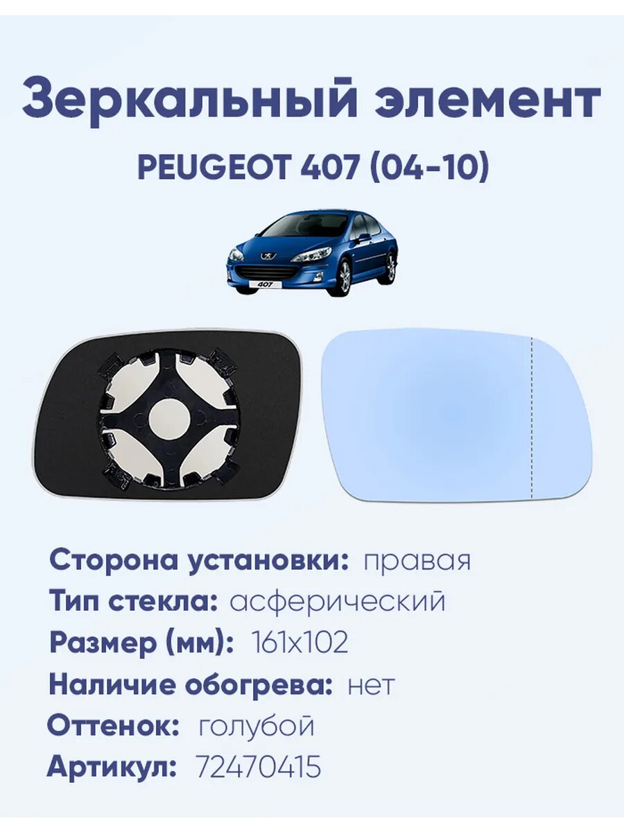 Зеркальный элемент правый PEUGEOT 407 (04-10)A72470415