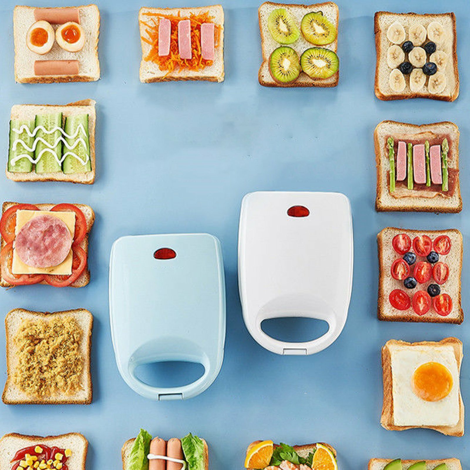 Многофункциональная мини-сэндвичница с антипригарным покрытием, пресс для панини, сэндвичница для завтрака, сыроварка на гриле, вилка AU, 220 В, синяя