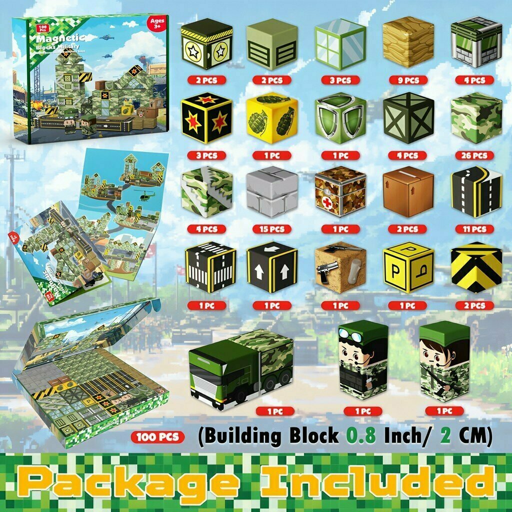 Mining vehicle adventure valley farm assembly set with plastic magnetic cubes for visual, brand unknown