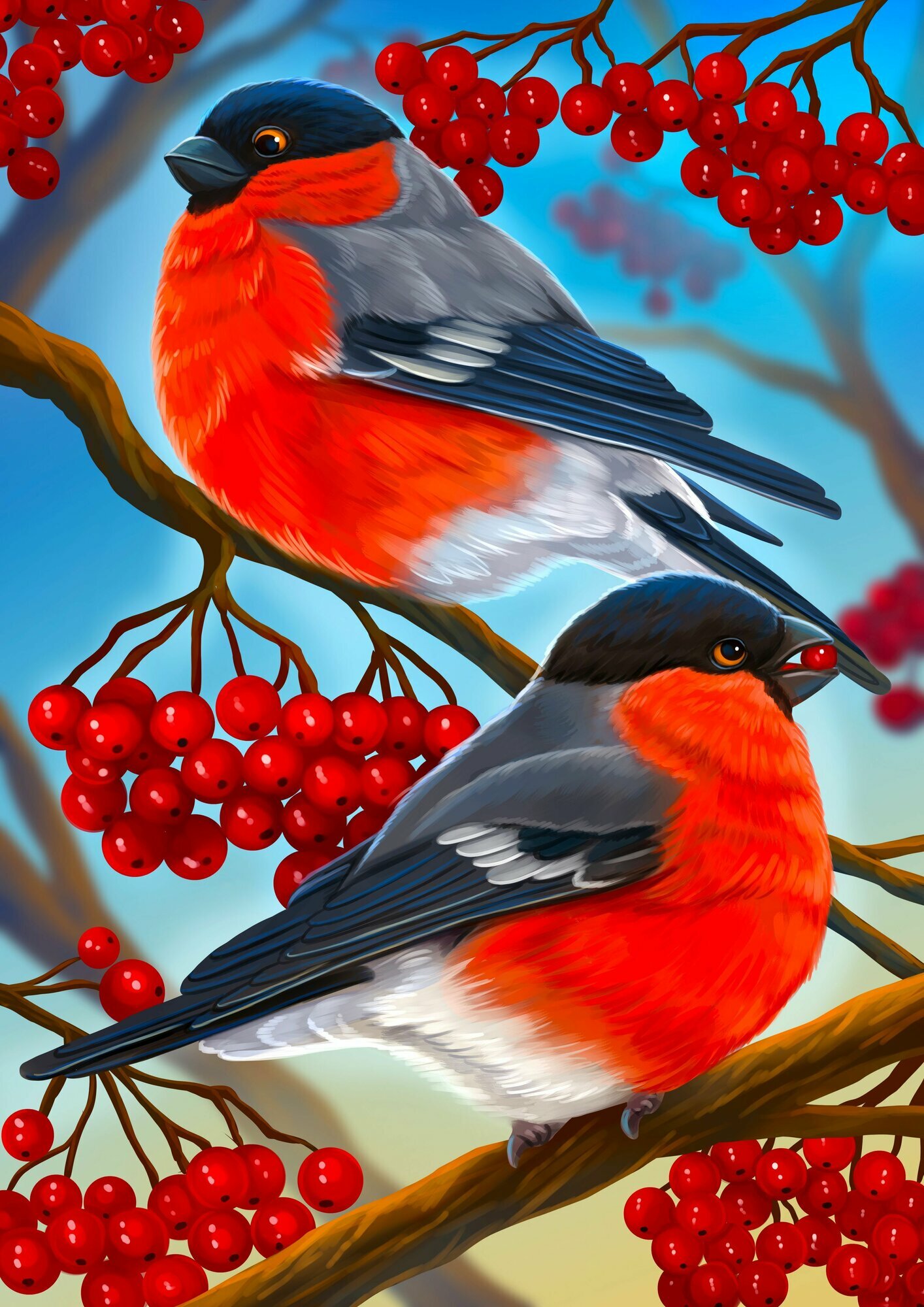 Алмазная мозаика картина Снегири 30х40 см, набор для творчества с круглыми стразами, антистресс хобби для взрослых и подростков, подарок ручной работы