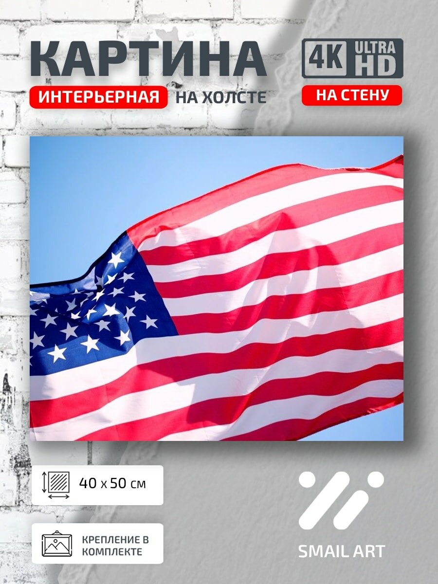 Картина на холсте интерьерная 40 на 50 на стену Американский флаг для офиса атмосфера