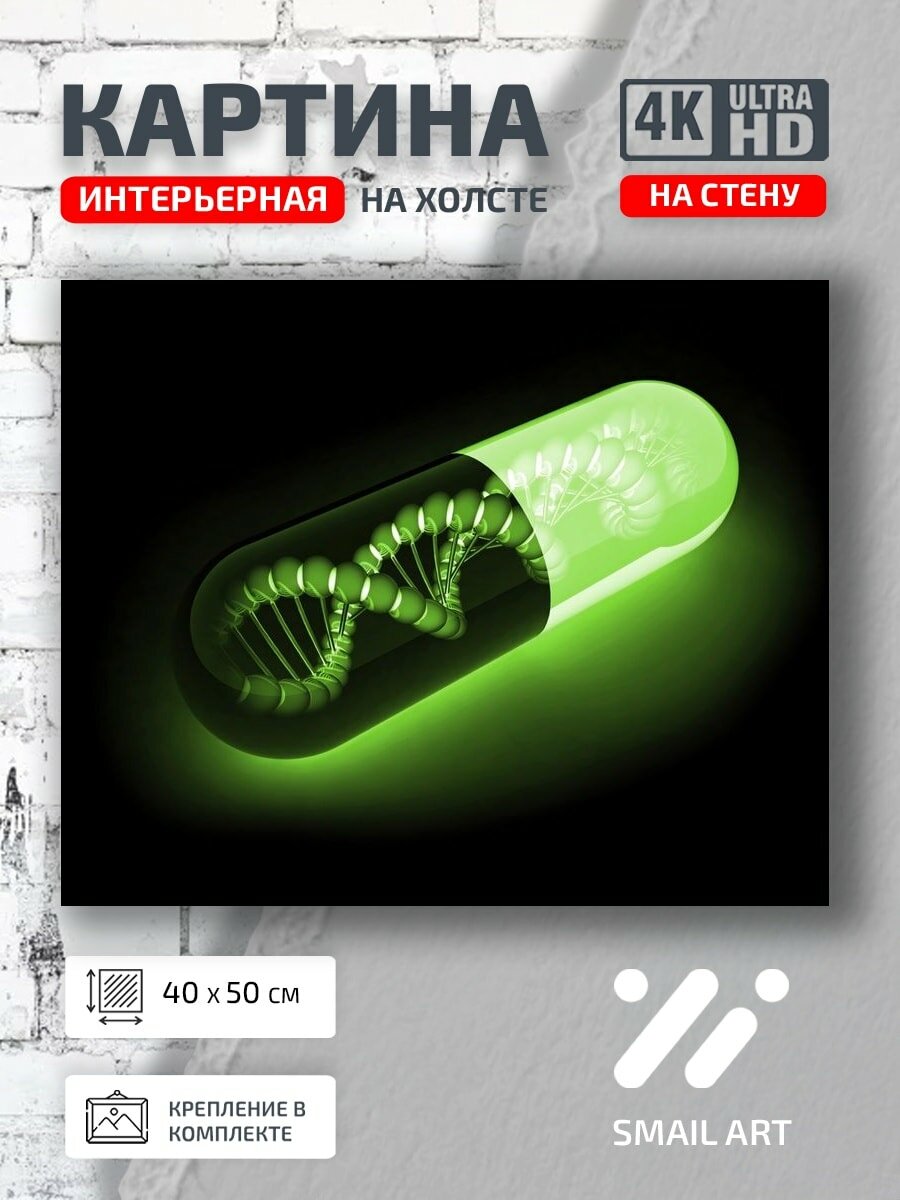 Картина на холсте интерьерная 40 на 50 на стену зеленой капсуле для гостиной атмосфера
