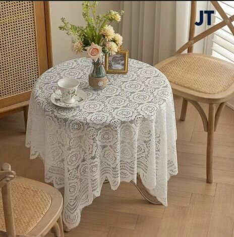 Скатерть кружевная вязаная Американский кантри стиль для стола с ажурным узором