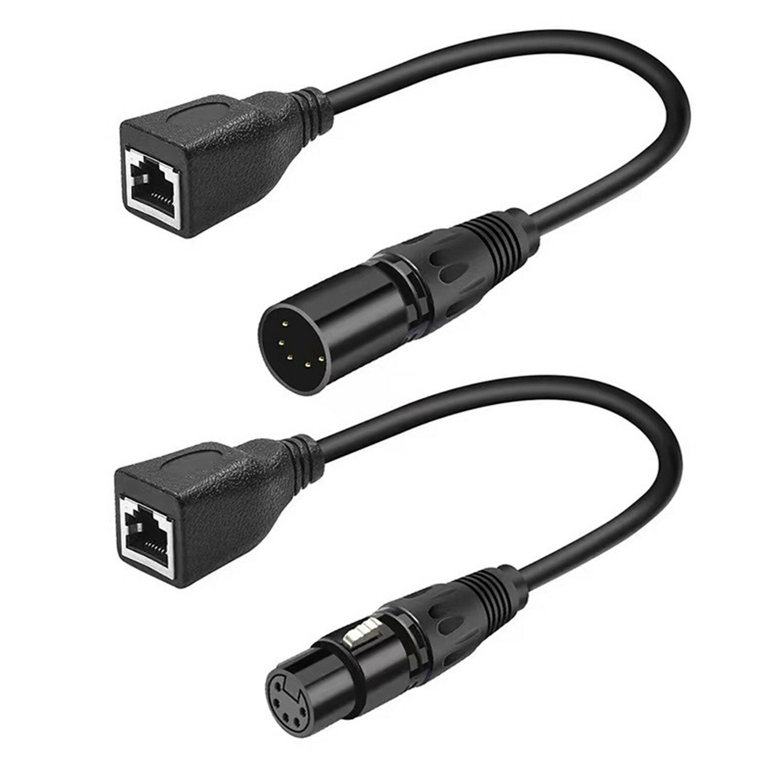 Кабель-адаптер XLR 5-контактный RJ45 - XLR 5-контактный мужской к RJ45 + XLR 5-контактный женский к RJ45 женский адаптер-конвертер DMX Ethernet, черный, длина 30см, 50см (дополнительно), в упаковке 2 шт.