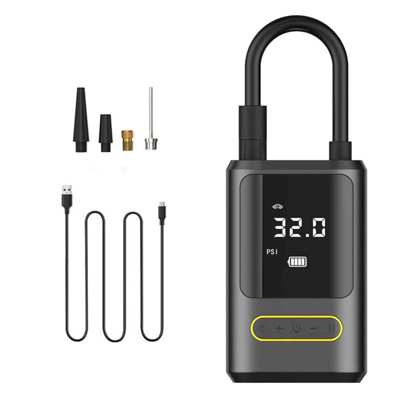 Переносной бесконтактный воздушный компрессор USB заряжаемый накачивач автомобильных шин Power Bank воздушный насос 150PSI с цифровым экраном и светодиодными огнями для автомобилей, мотоциклов, электросамокатов и мячей, ёмкость батареи 2 2000mAh литиевые