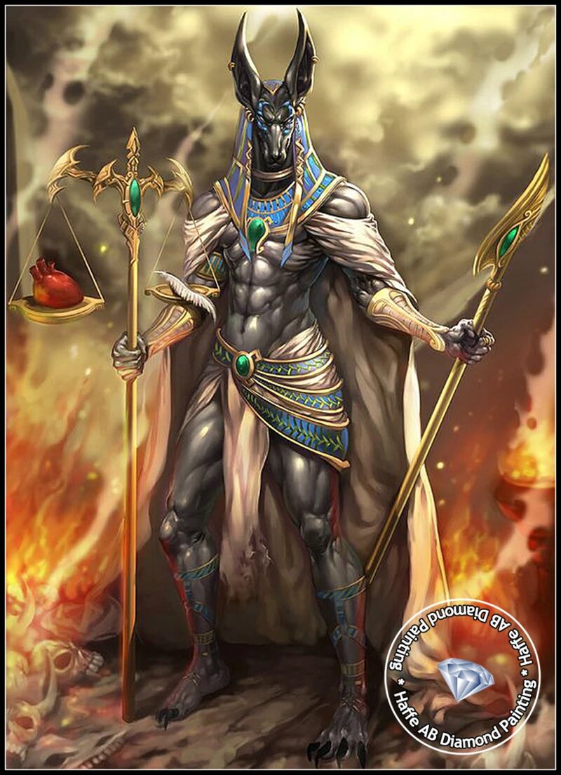 Алмазная картина "Египетские богини Бастет и Анубис" Темно-синий, 40x50cm AB Round, 13