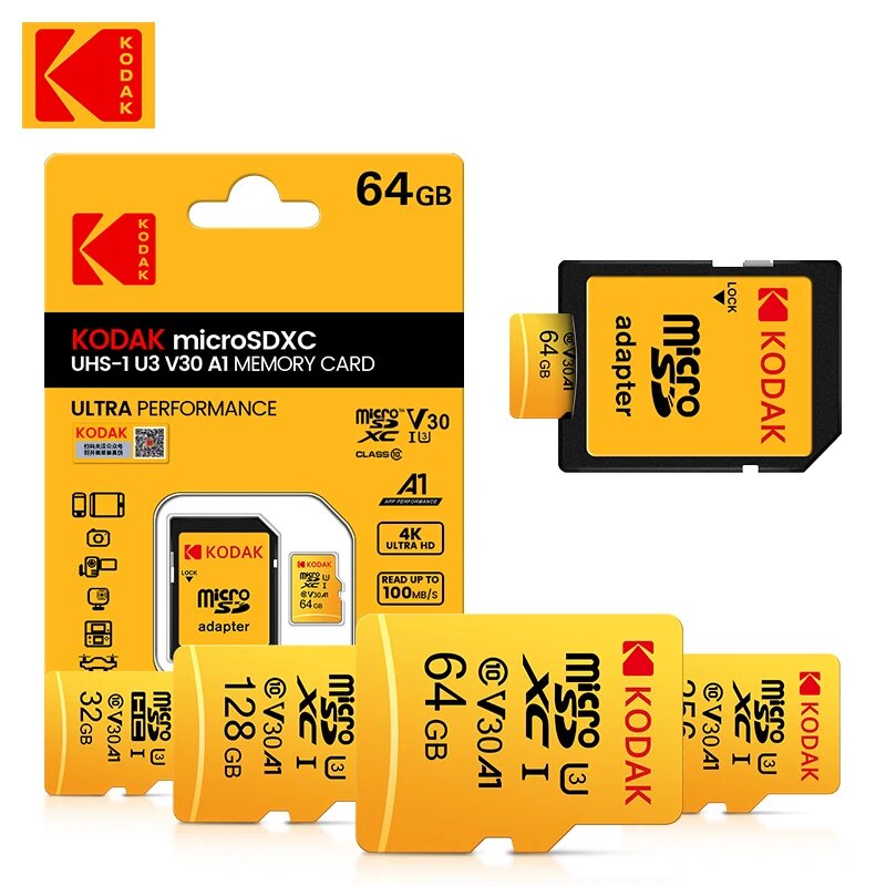 KODAK Micro-SD карта памяти 256 ГБ / 128 ГБ / 64 ГБ / 32 ГБ 32 ГБ