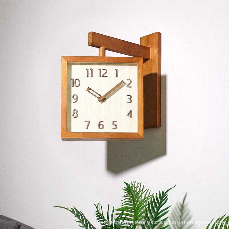 Подвесные двухсторонние интерьерные часы MyPads R404279, из цельного дерева, в современном стиле, угловые часы для прихожей, гостинной, кухонной зо.
