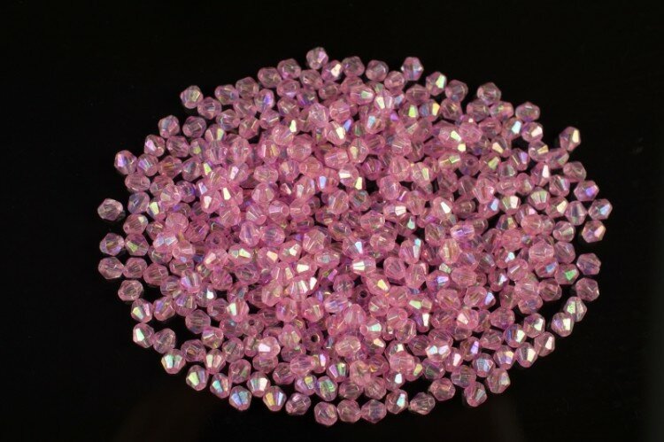 Бусины акриловые Биконус 4х4мм, цвет розовый радужный, 540-263, 10г (около 210шт)