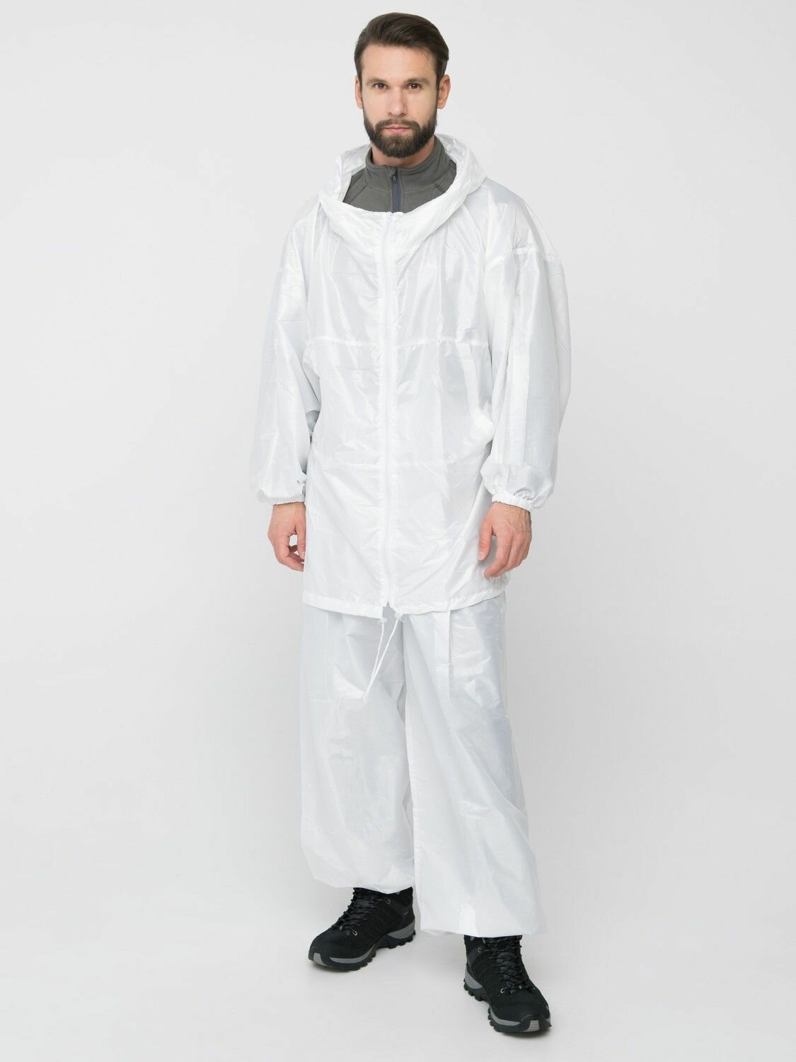 Костюм тактический мужской Huntsman Метель маскировочный зимний для охоты, пейнтбола, военный маскхалат на молнии белый ткань Taffeta р.58-64/182-188