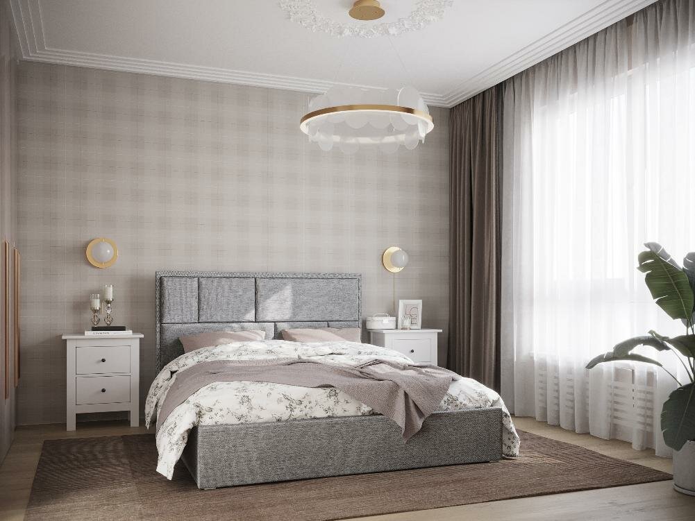 Мэдисон кровать 180 х 200 с подъемным механизмом, ящик для белья, Рогожка Серая