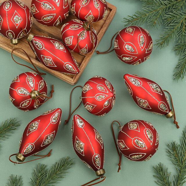 Елочные шары Royal Red 8-12 см, 12 шт, стекло, Winter Deco, 19039-23192-набор