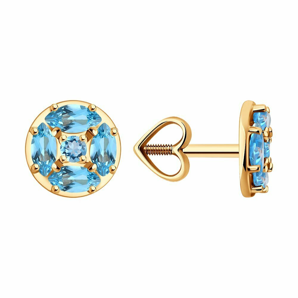 Серьги пусеты, красное золото, 585 проба, топаз