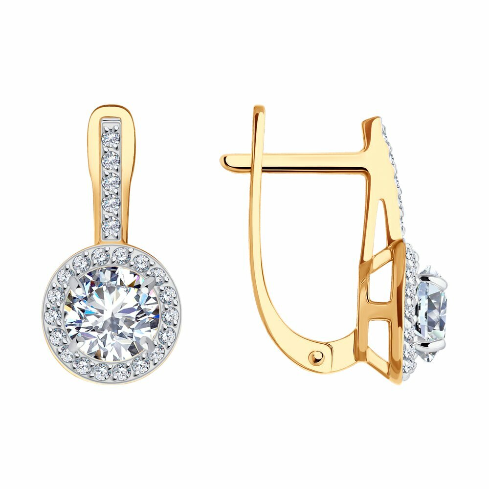 Серьги, красное золото, 585 проба, фианит