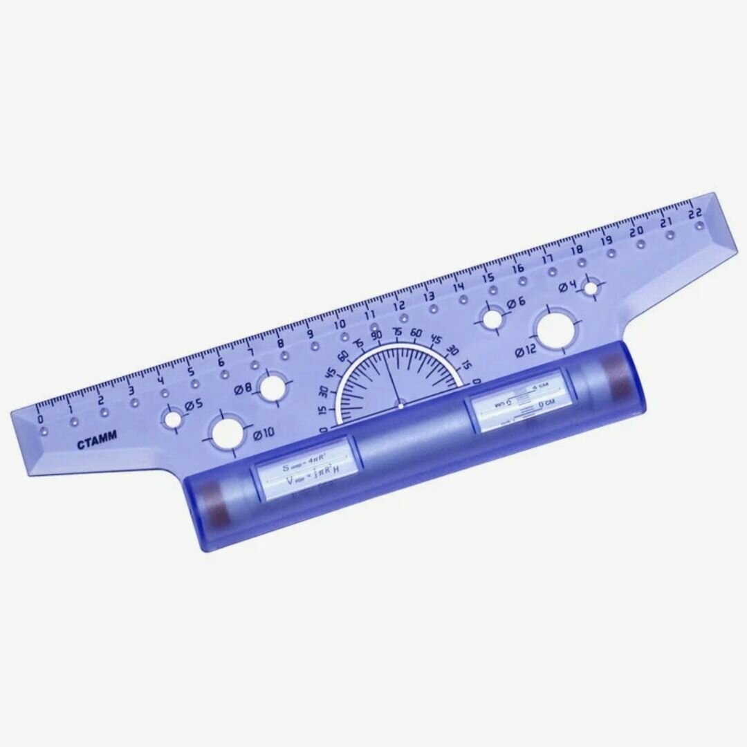 Линейка рейсшина СТАММ, пластик, 30 см, прозрачная, с роликом