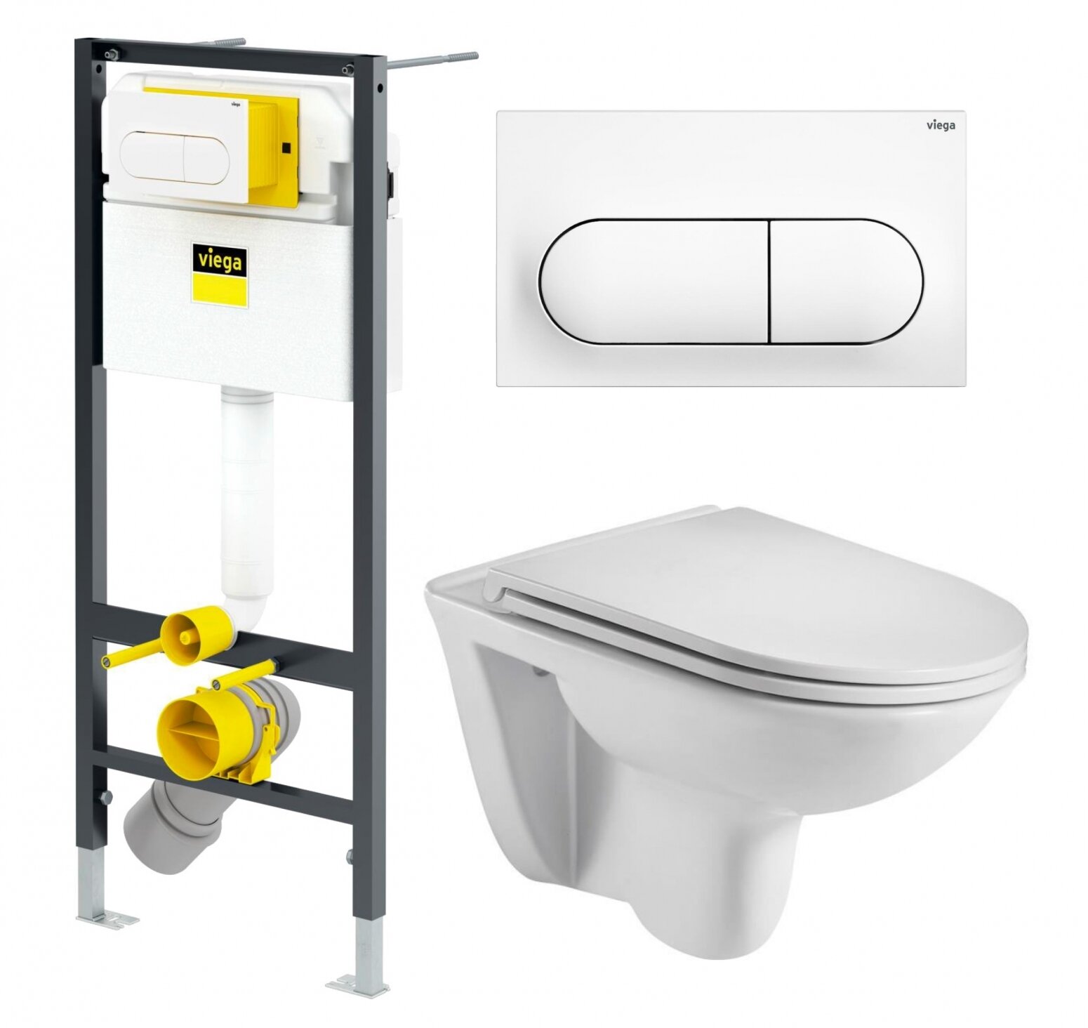 Комплект 3 в 1 инсталляция Viega Prevista 8524.11 + Подвесной унитаз WeltWasser Baarbach 004 GL-WT + кнопка белая