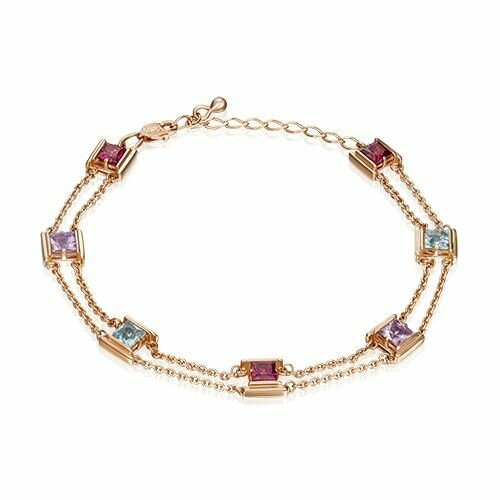 Браслет, красное золото, 585 проба, гранат, топаз, аметист