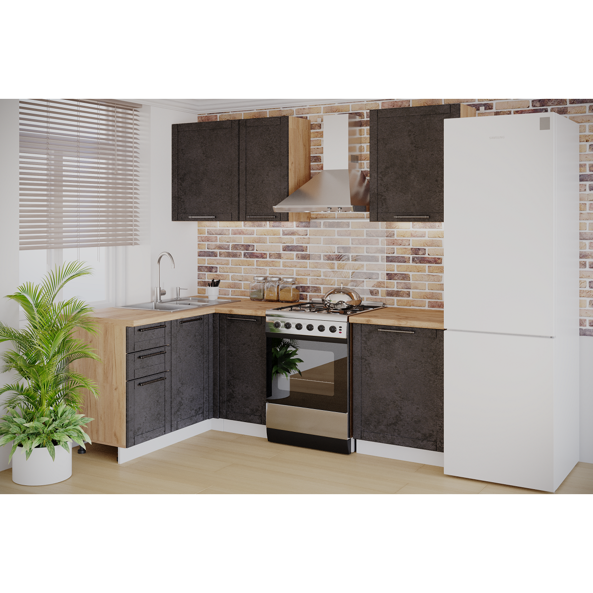 Модульная угловая кухня "LOFT" 1,4*1,6 м - Дуб крафт золотой / Бетон графит